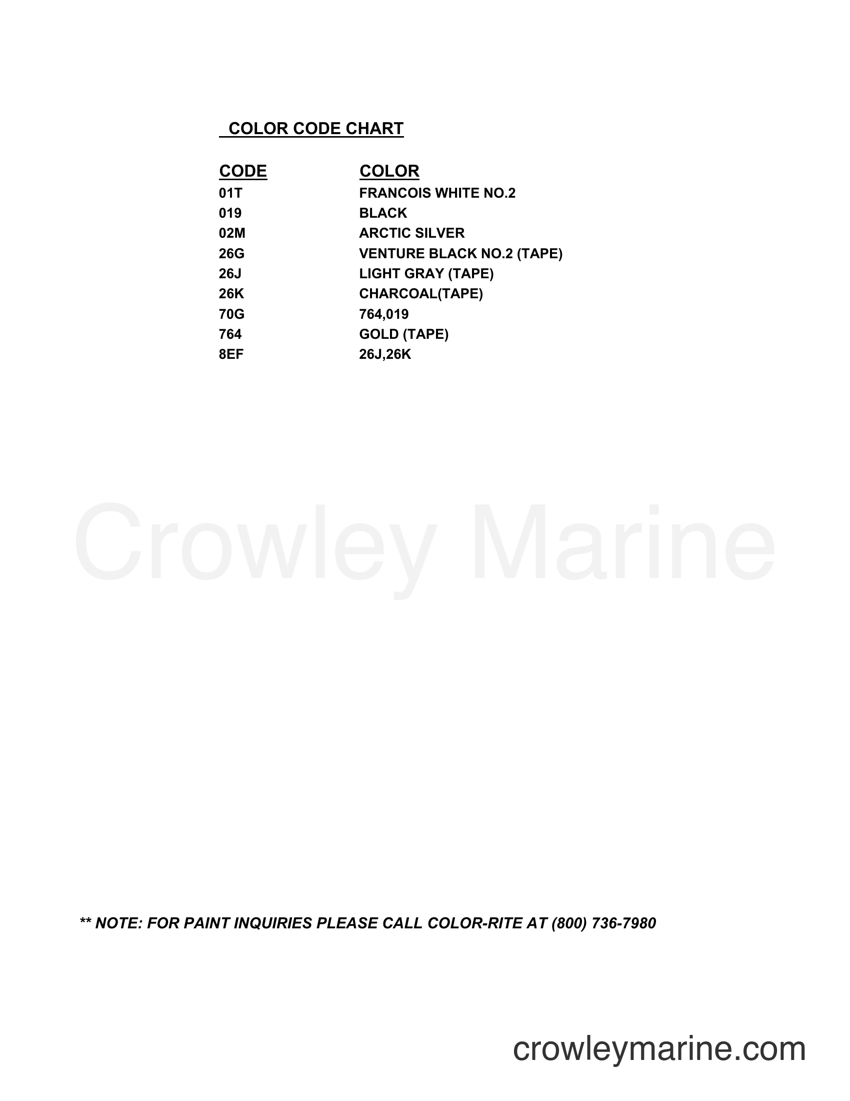 COLOR CHART - 1985 Two-Stroke Outboard 65 DT65 | Crowley Marine