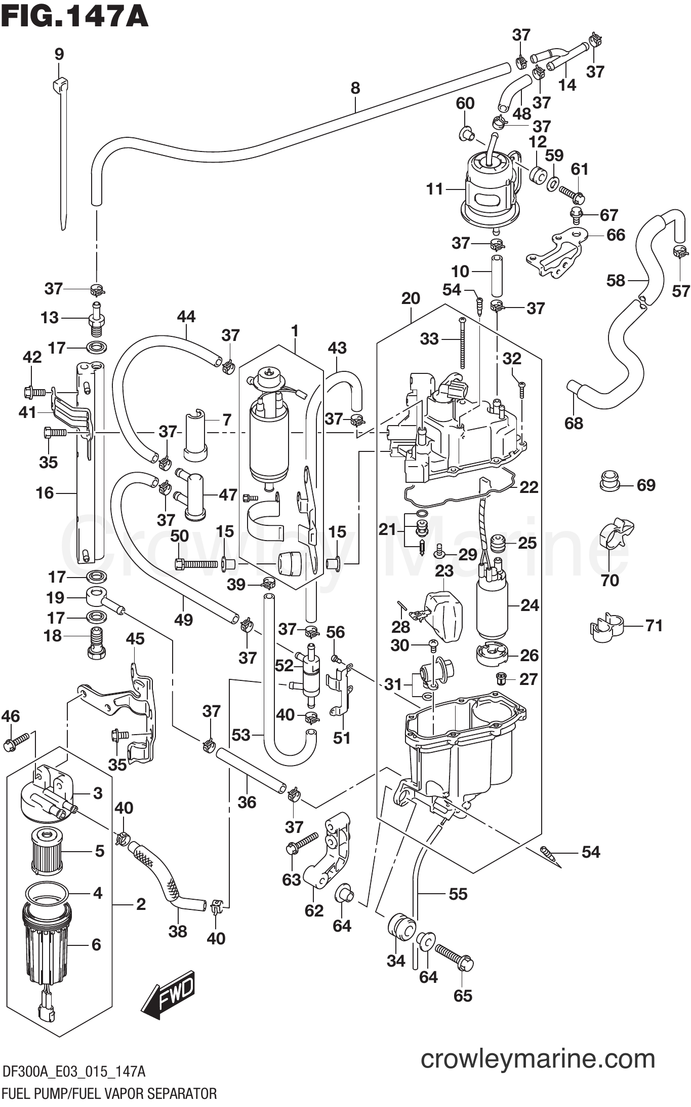 FUEL PUMP/FUEL VAPOR SEPARATOR - Serial Range Four-Stroke Outboard 300 ...
