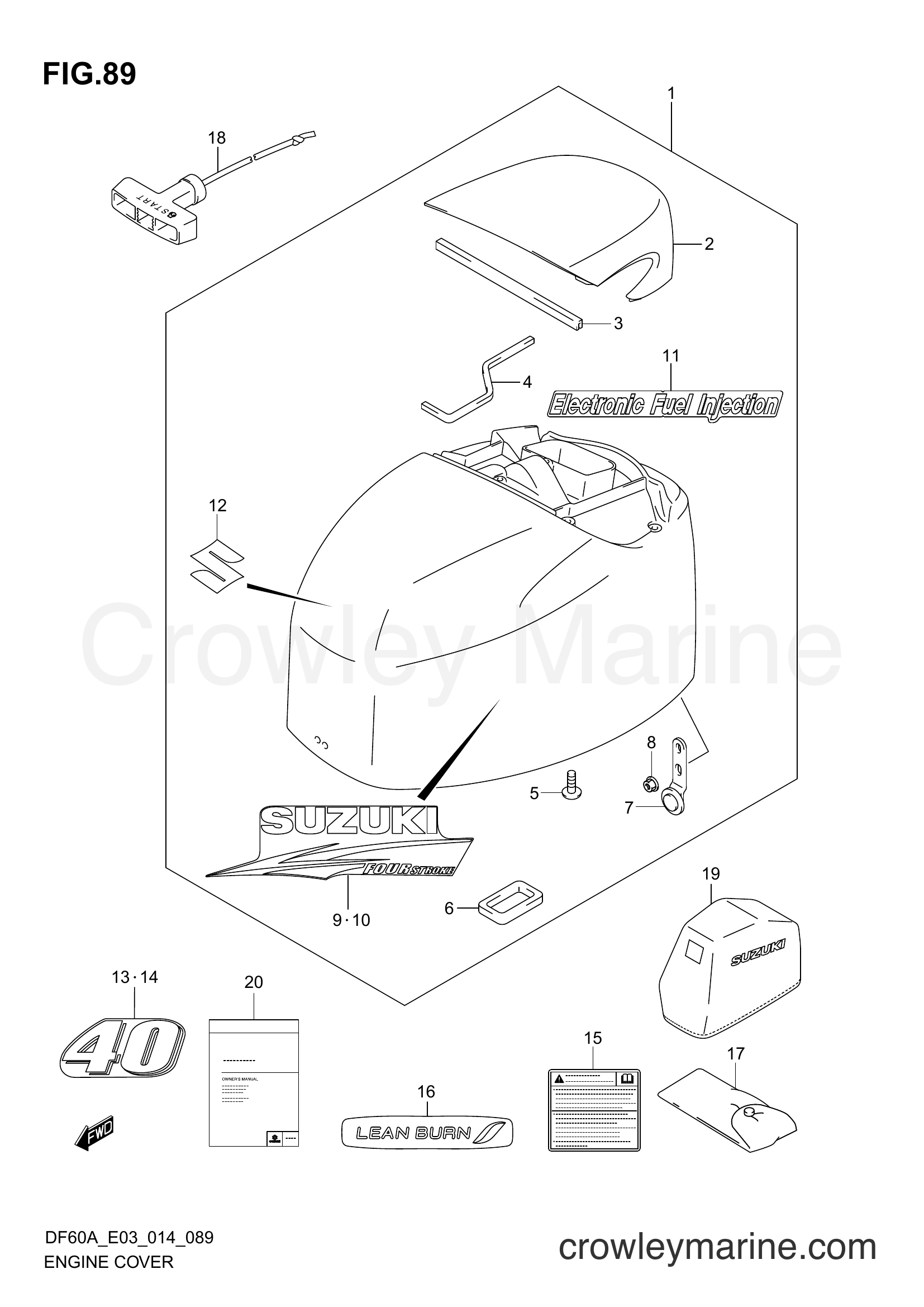 ENGINE COVER (DF40A E03) - Serial Range Four-Stroke Outboard 40 DF40A 410001~ | Crowley Marine