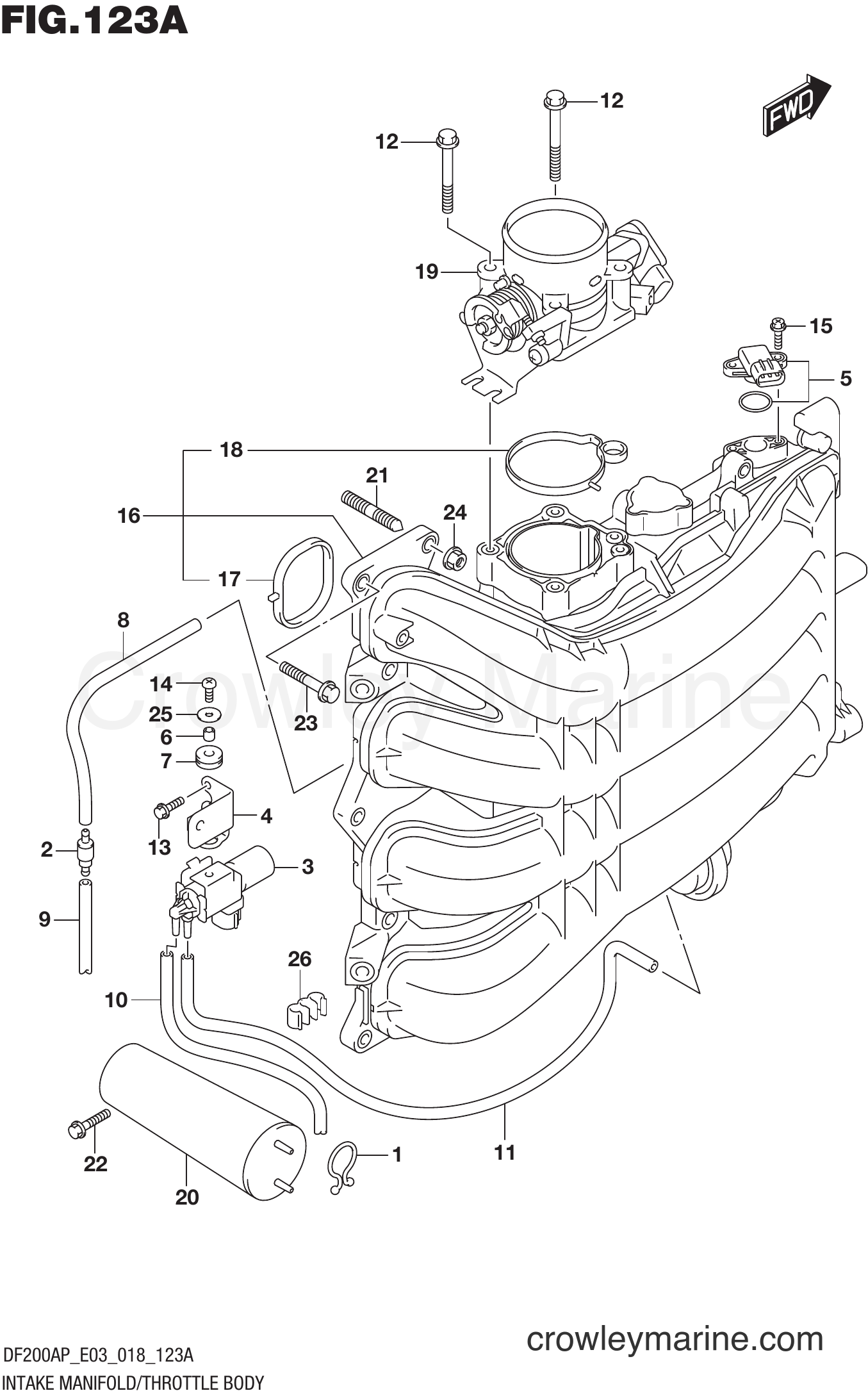 INTAKE MANIFOLD/THROTTLE BODY - Serial Range Four-Stroke Outboard 150 ...
