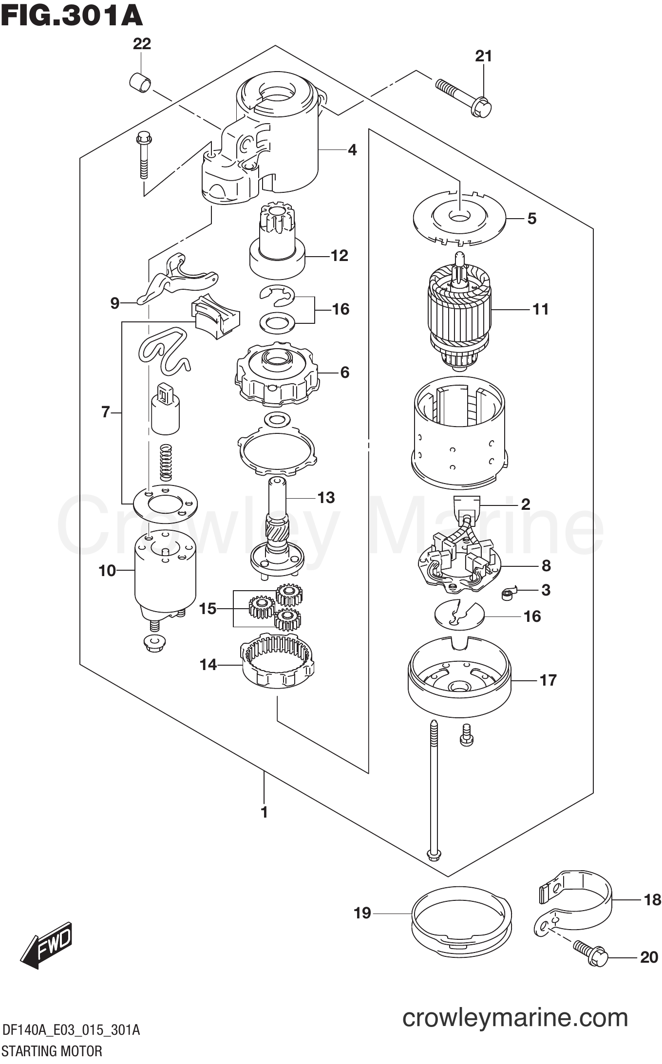 STARTING MOTOR - Serial Range Four-Stroke Outboard 140 DF140A 510001 ...