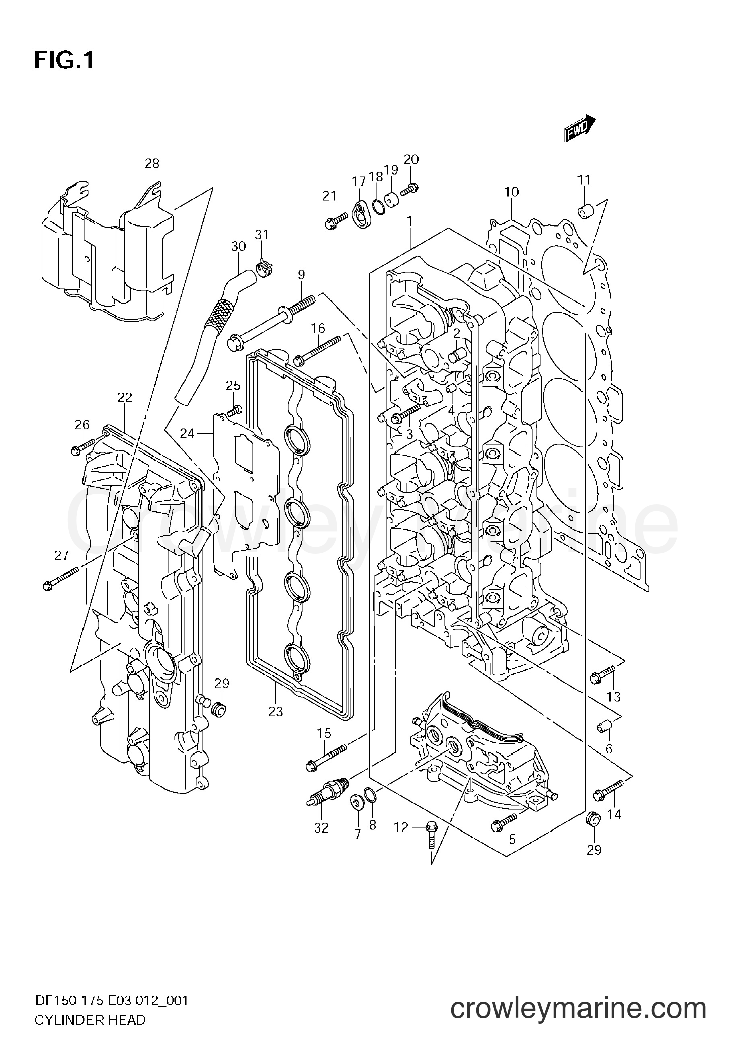 CYLINDER HEAD (DF150T) - Serial Range Four-Stroke Outboard 150 DF150 15002F-210001~ | Crowley Marine
