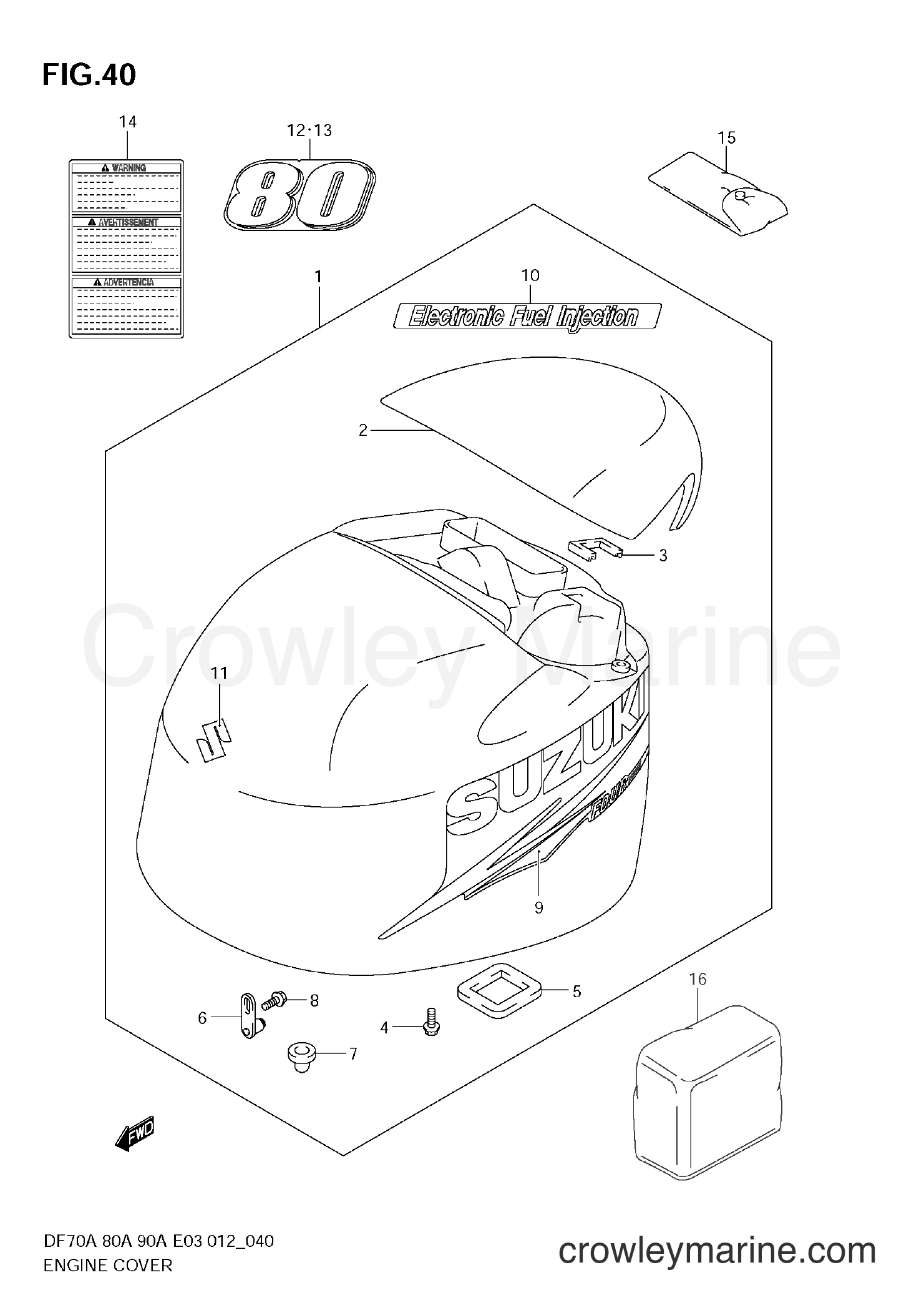 ENGINE COVER (DF80A) - Serial Range Four-Stroke Outboard 70 DF70A 07003F-210001~ | Crowley Marine