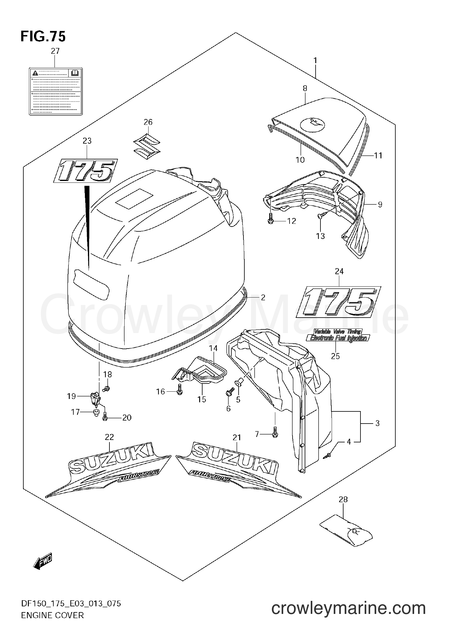 ENGINE COVER (DF175Z E3) - Serial Range Four-Stroke Outboard 150 DF150 310001~ | Crowley Marine