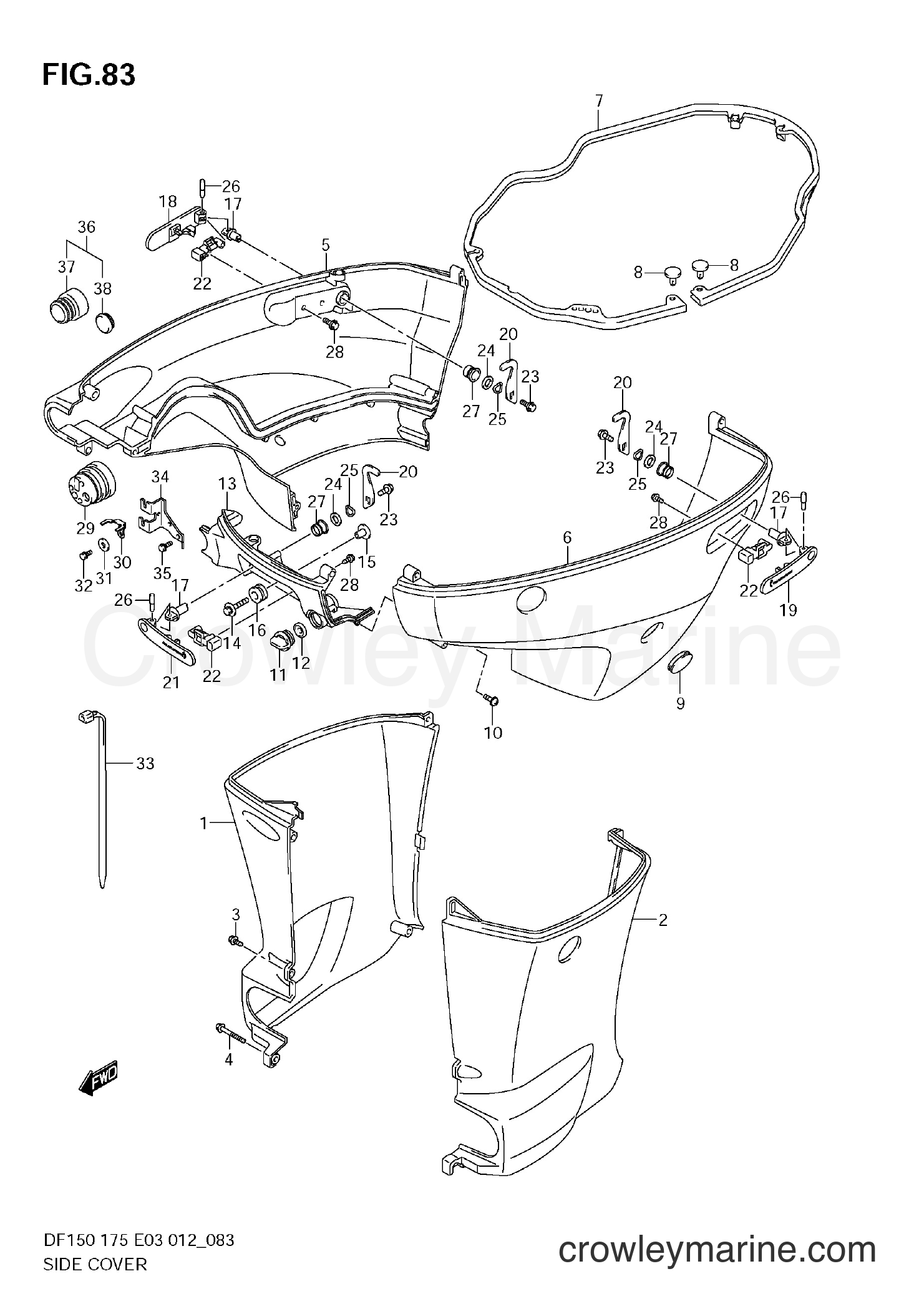 SIDE COVER (DF150T) - Serial Range Four-Stroke Outboard 150 DF150 15002F-210001~ | Crowley Marine