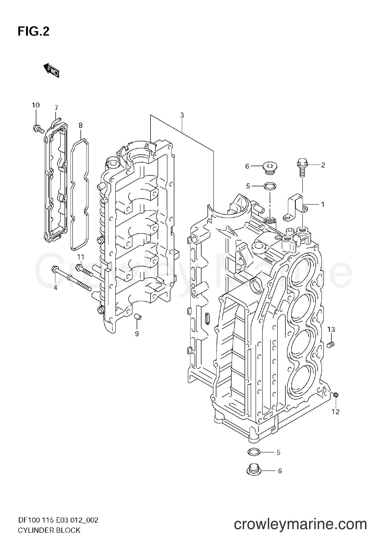 CYLINDER BLOCK - Serial Range Four-Stroke Outboard 115 DF115 10002F-210001~ | Crowley Marine
