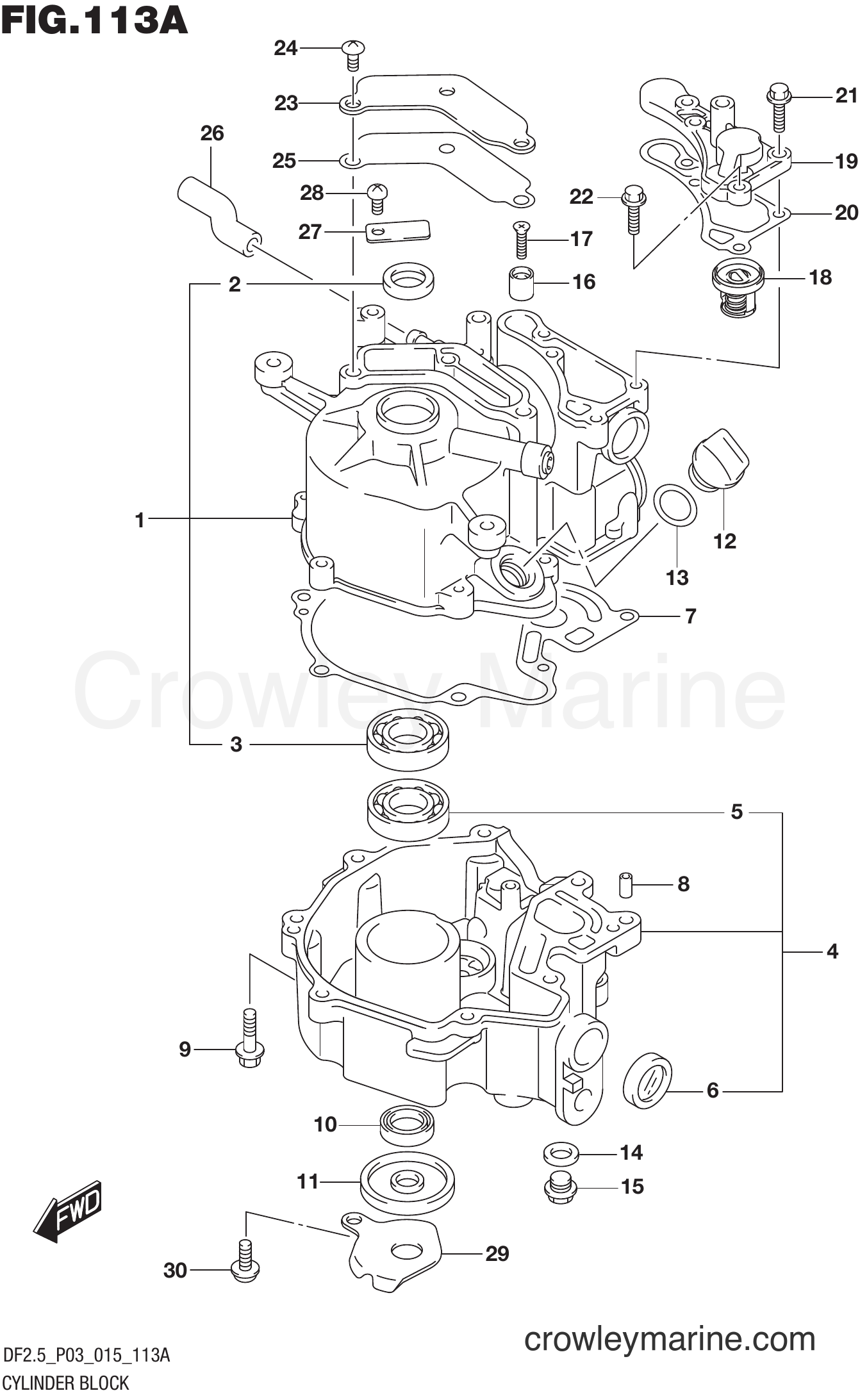 CYLINDER BLOCK - Serial Range Four-Stroke Outboard 2.5 DF2.5 00252F-510001~ | Crowley Marine