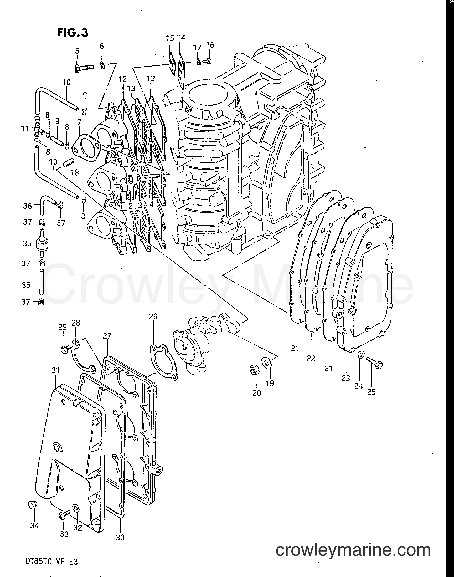 INLET CASE - EXHAUST COVER - 1983 Two-Stroke Outboard 85 DT85 | Crowley ...