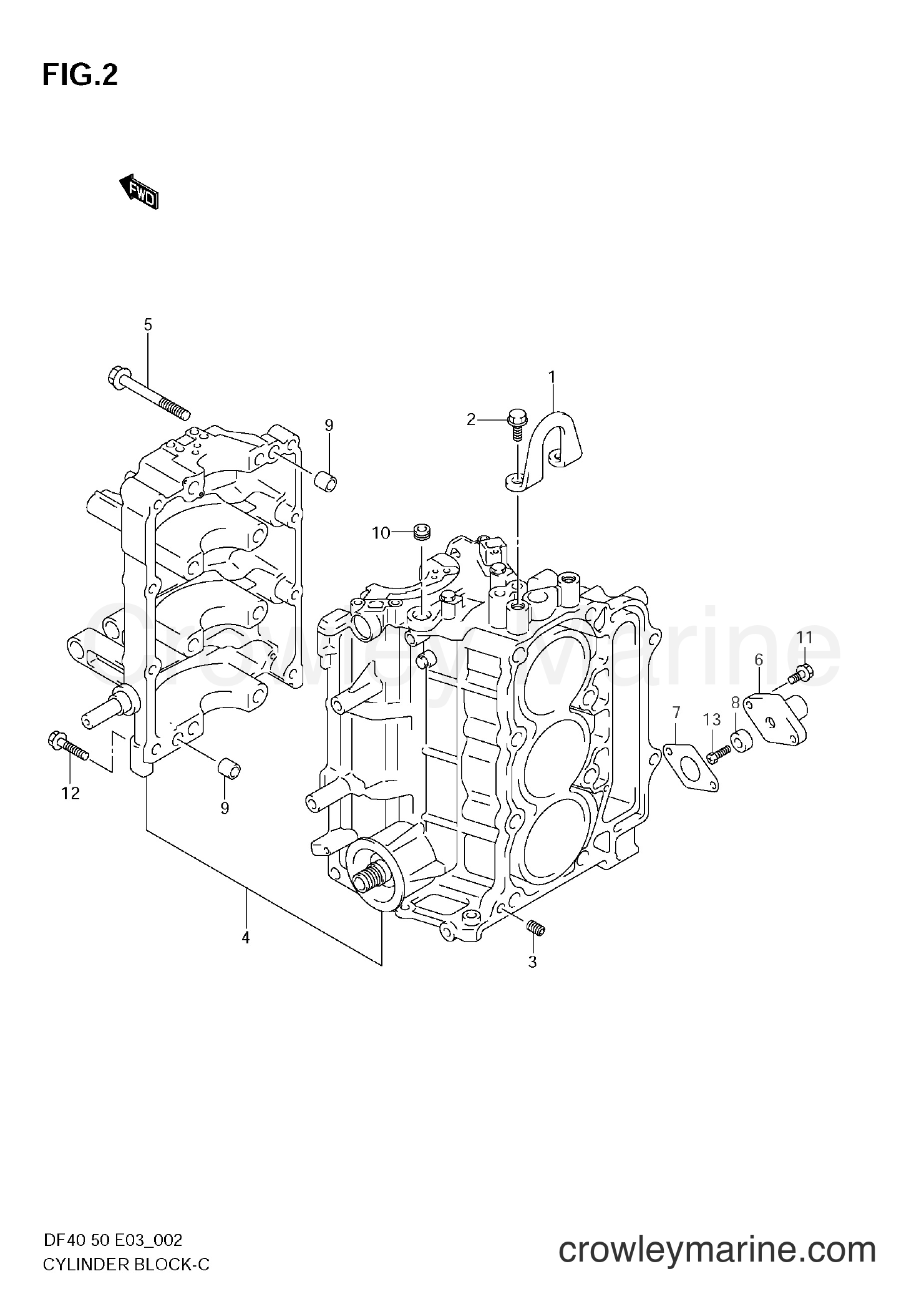 CYLINDER BLOCK - 1999 Four-Stroke Outboard 40 DF40 | Crowley Marine