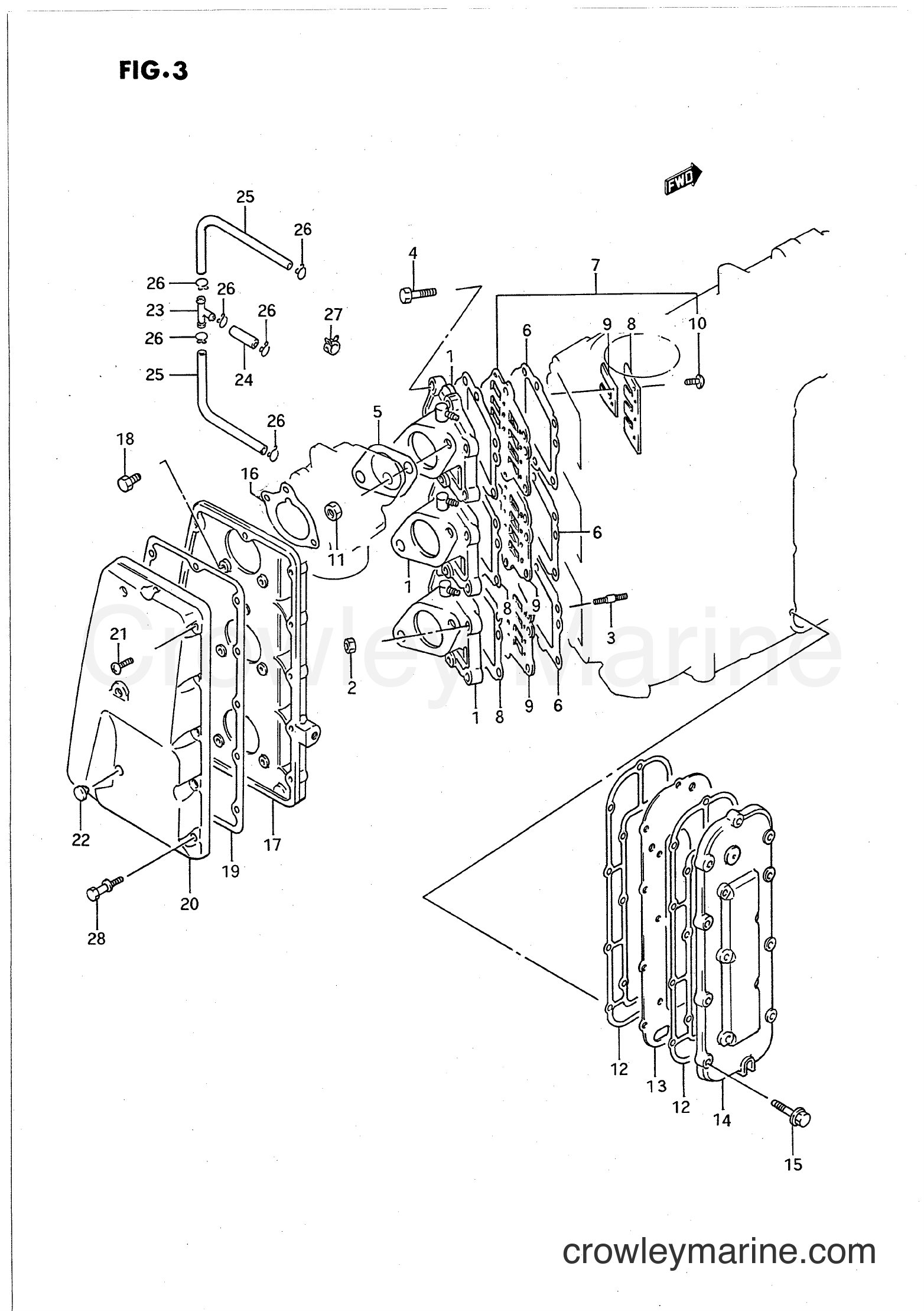 INLET CASE - EXHAUST COVER - 1989 Two-Stroke Outboard 85 PU85 | Crowley ...