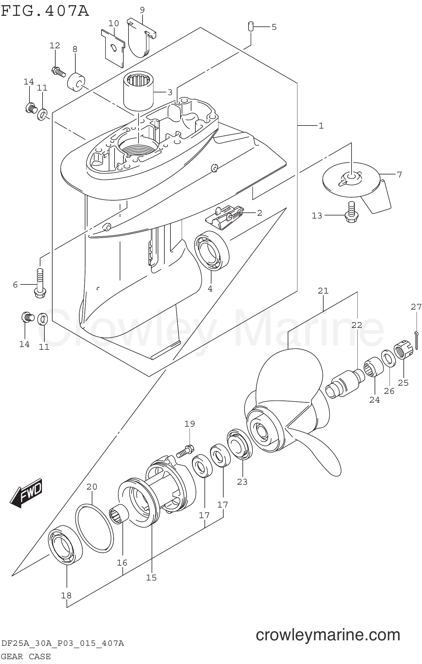 GEAR CASE - Serial Range Four-Stroke Outboard 25 DF25A 510001 ...