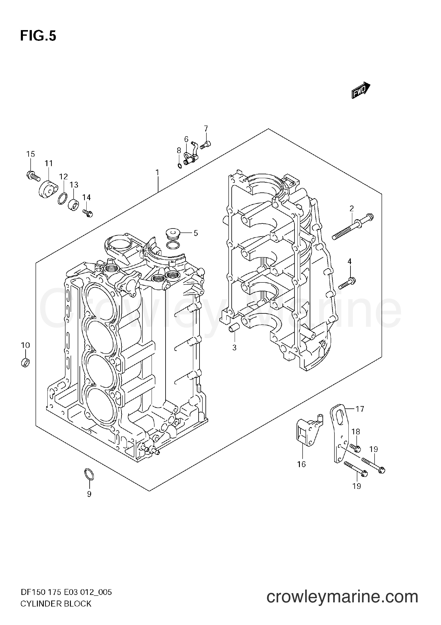 CYLINDER BLOCK - Serial Range Four-Stroke Outboard 150 DF150 15002F-210001~ | Crowley Marine