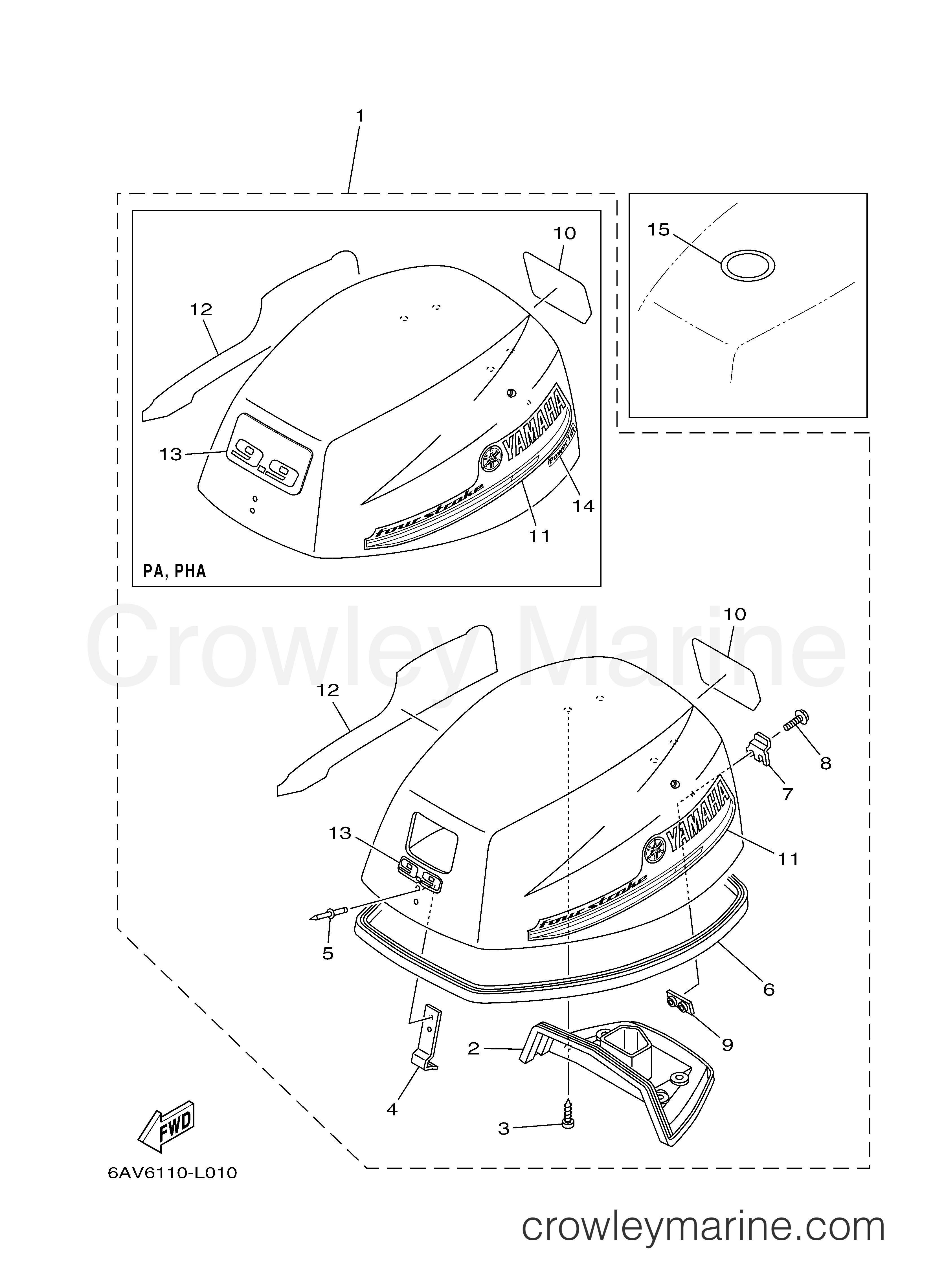 TOP COWLING - 2012 Outboard 9.9hp T9.9XPHA | Crowley Marine