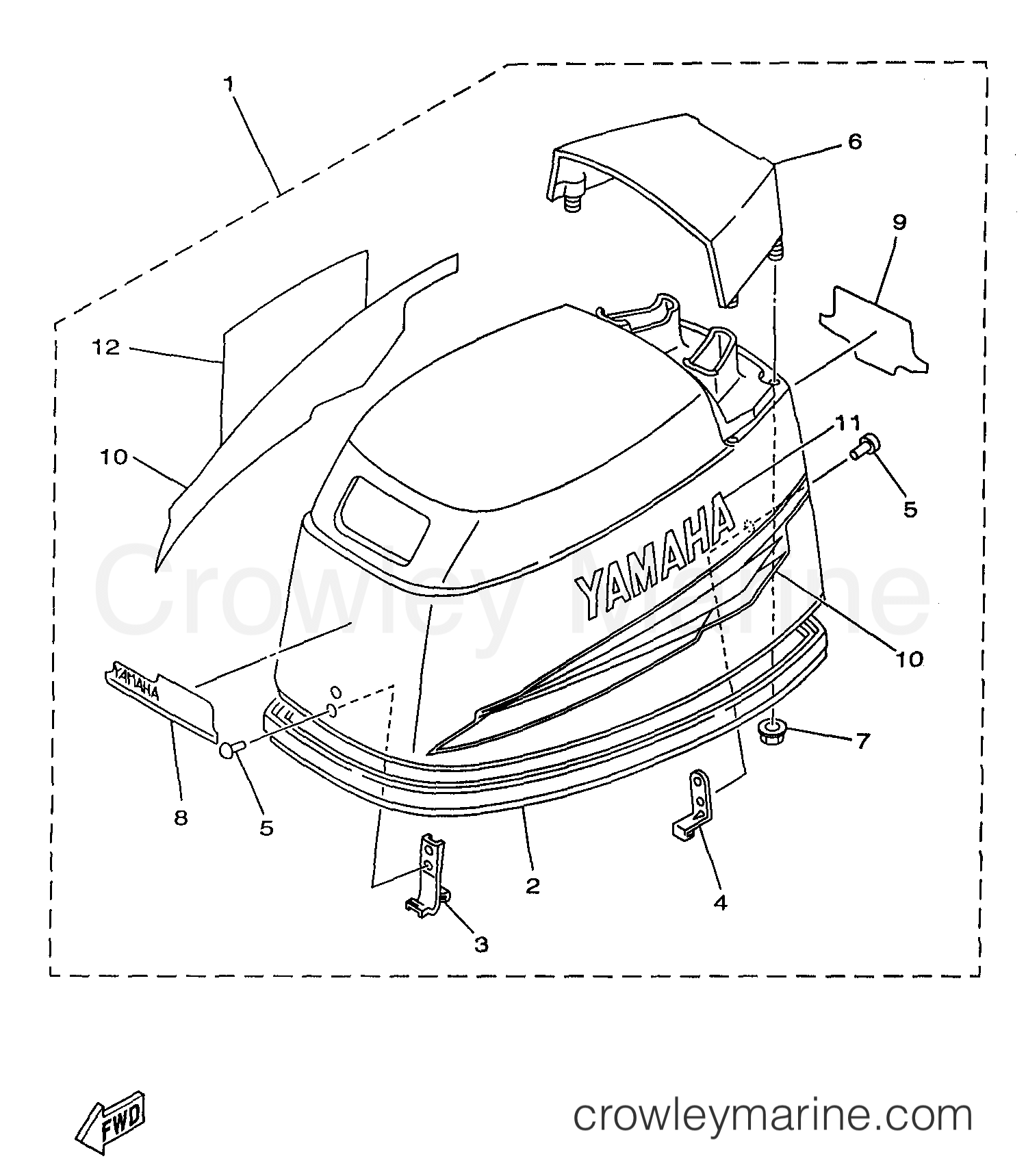 TOP COWLING - 1998 Outboard 25hp 25MSHW3 | Crowley Marine
