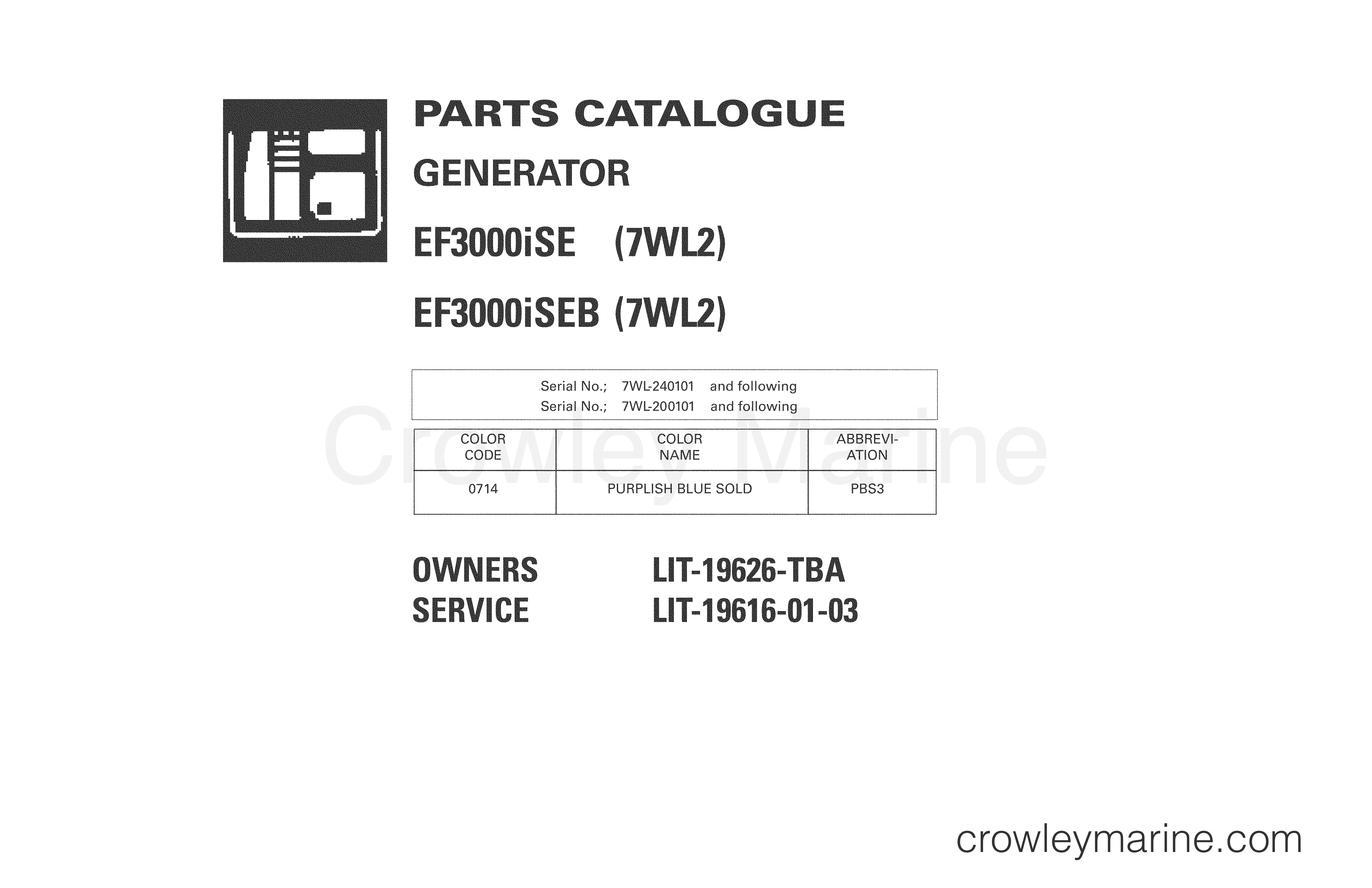 1 TITLE PAGE - 2002 Generator 3000 EF3000ISE | Crowley Marine