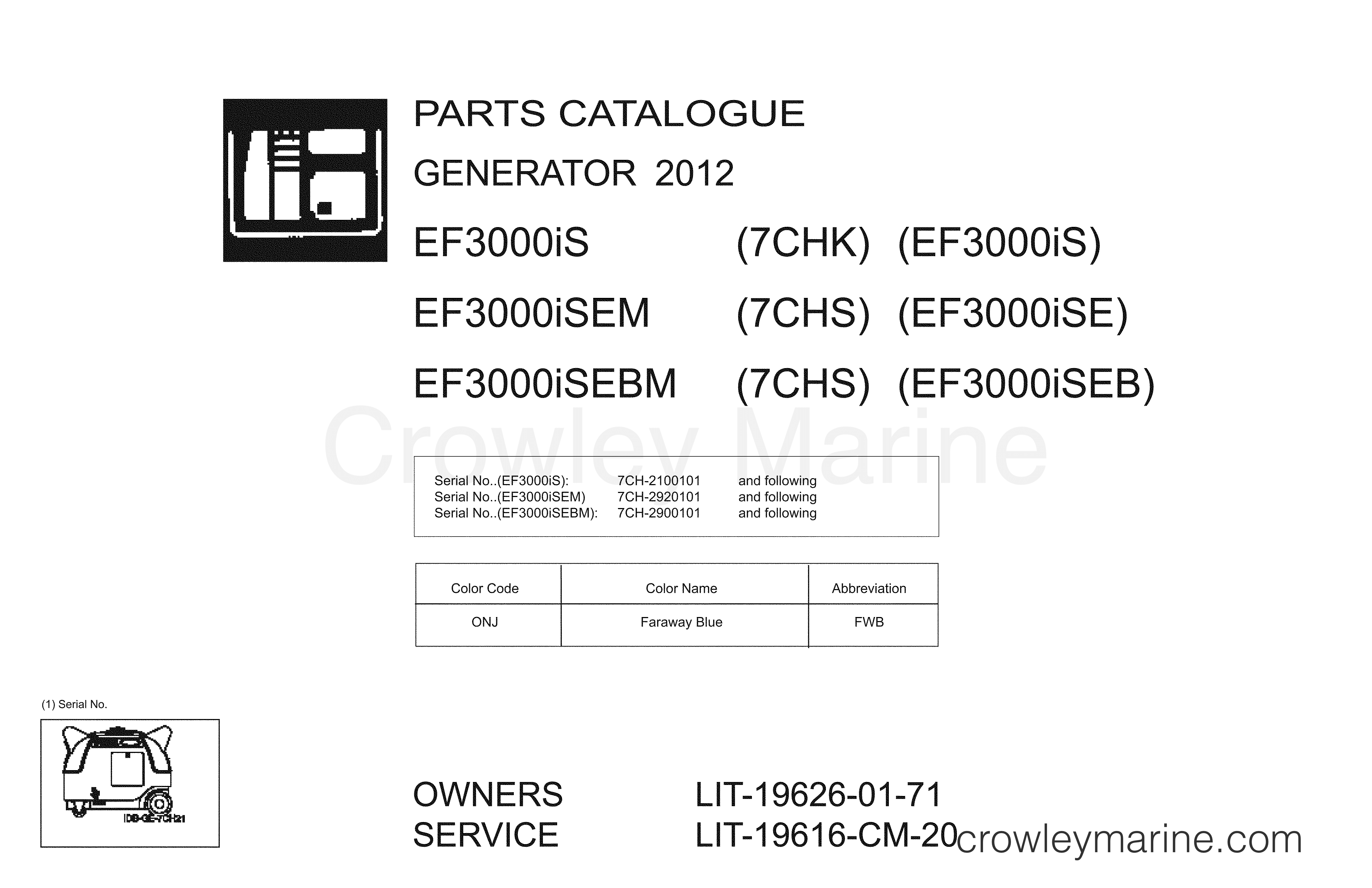 1 TITLE PAGE - 2012 Generator 3000 EF3000IS | Crowley Marine